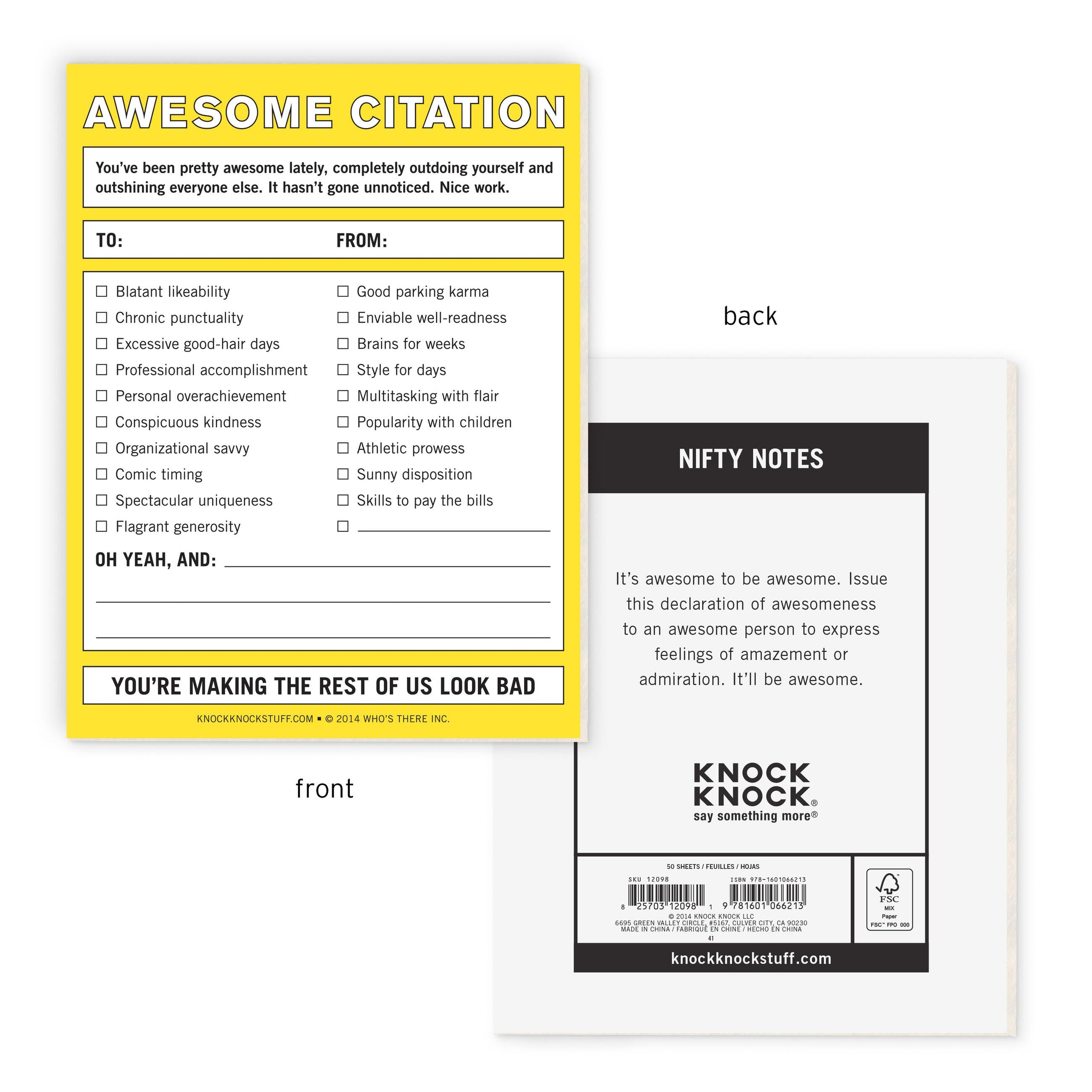 Knock Knock Awesome Citation Note Pad (Yellow)
